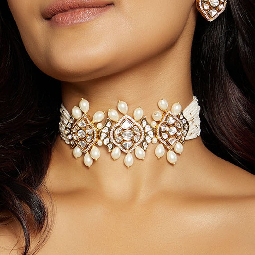 Shop Premium White Choker Necklace Set Online